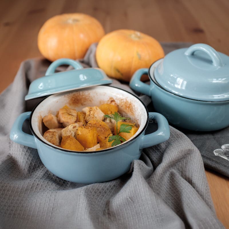Calabaza cocida en un pote foto de archivo. Imagen de cazuela - 121657656