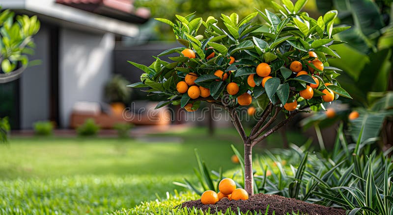 Calamansi Citrus Tree, in the Backyard Garden Stock Photo - Image of ...