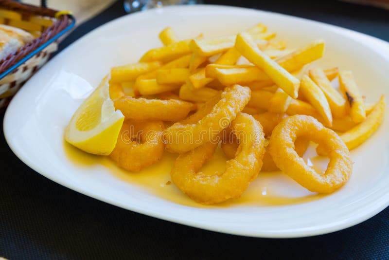 Calamares a La Romana Fried Squid on Plate. Stock Image - Image of dish ...