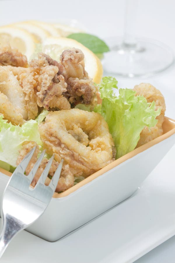 Calamari stock image. Image of fried, plate, crumb, lemon - 16081673