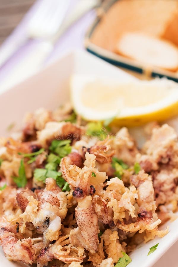 Calamari, Deep Fried Squid with Lettuce. Stock Photo - Image of crunchy ...
