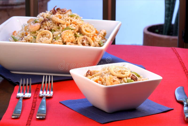 Calamari rice stock image. Image of spices, silverware - 14518213