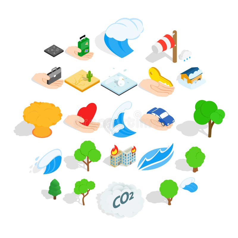 Calamity Icons Set, Isometric Style Stock Vector - Illustration of ...