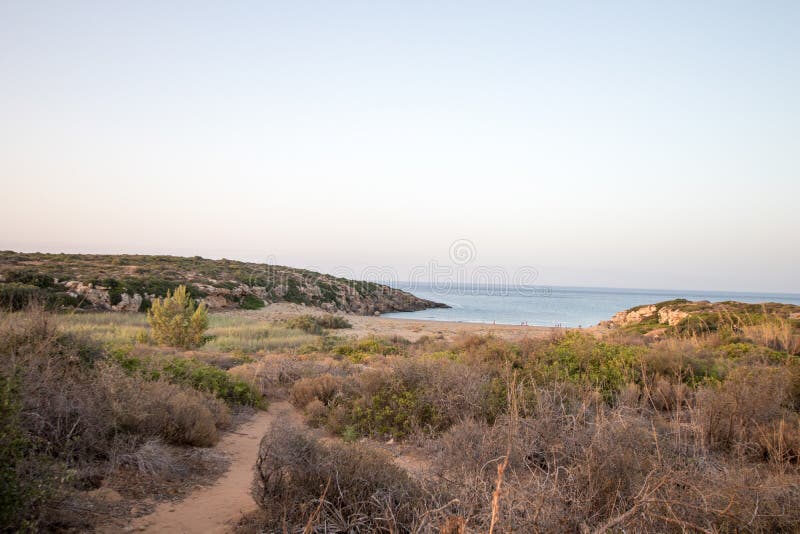 Calamosche Beach at Sunset View from Hill Stock Photo - Image of ...