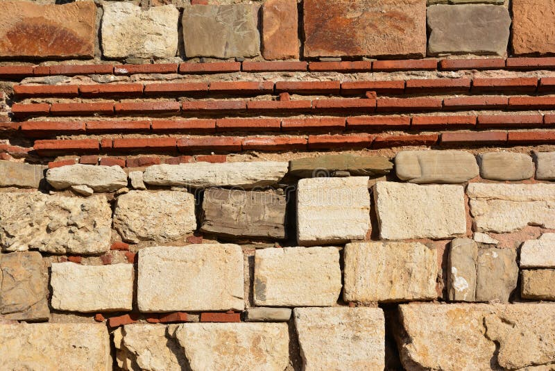 Calcareous Stones and Red Bricks Texture Stock Photo - Image of ...