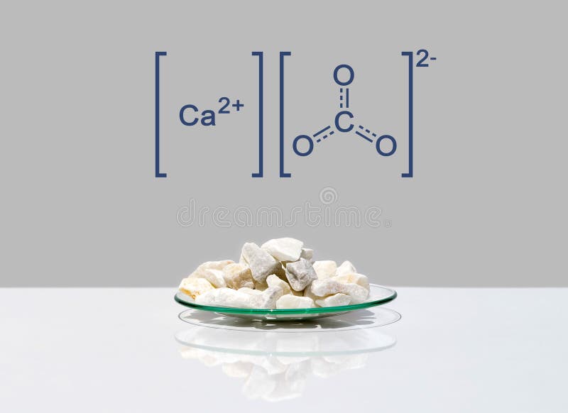 Calcium Carbonate Chip in Chemical Watch Glass with Molecular Structure ...