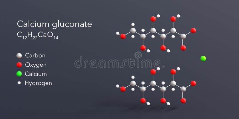 Calcium Gluconate Molecule 3d Rendering, Flat Molecular Structure with ...