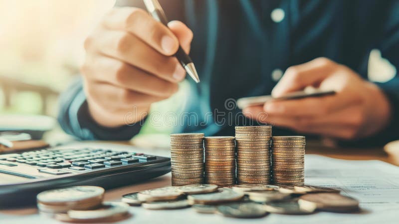 Calculating Expenses with Coins and Calculator, Financial Planning ...