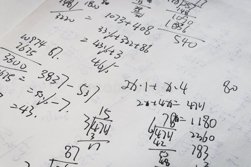 Calculation Process on Used Scratch Paper Stock Photo - Image of ...