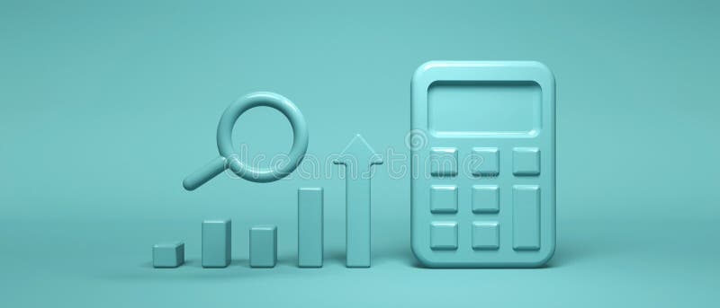 Calculation Theme with Calculator, Bar Graph and Magnifying Glass Stock ...
