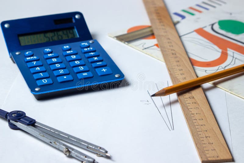 Calculations. Engineering Calculation. Creation of Drawings Stock Photo ...