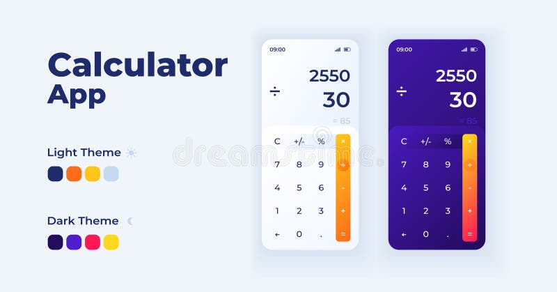 Calculator App Cartoon Smartphone Interface Vector Templates Set Stock ...