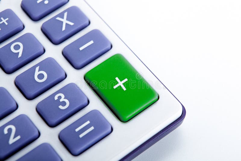 Calculator with Blue Buttons with a Green Plus Sign Stock Image - Image ...