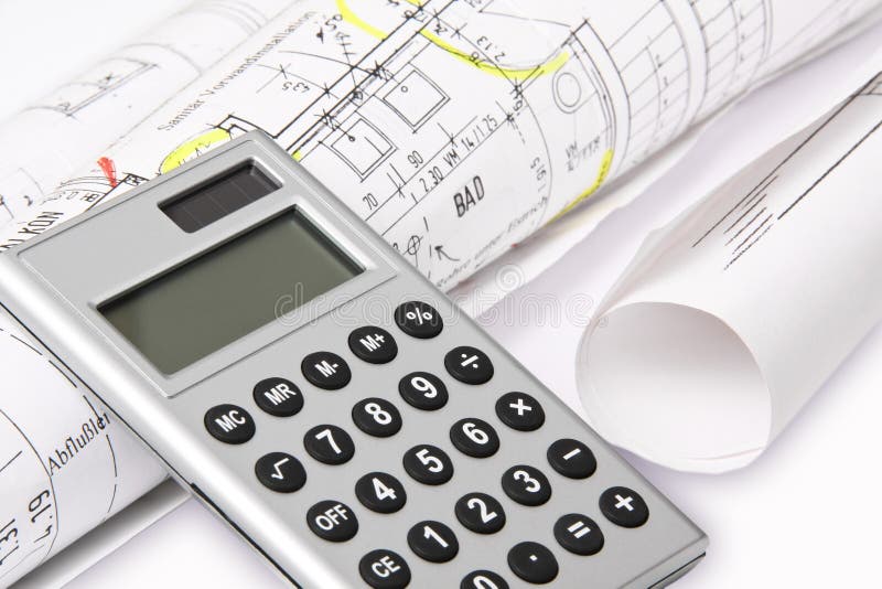 Calculator, building plans stock image. Image of document - 43972769