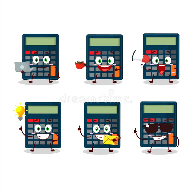 Calculator Cartoon Character with Various Types of Business Emoticons ...