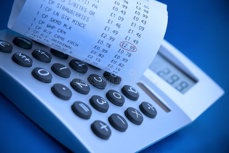 Calculator and Cash Register Receipt Stock Photo - Image of receipt ...