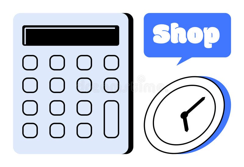 Calculator and Clock with Shop Sign Stock Vector - Illustration of ...