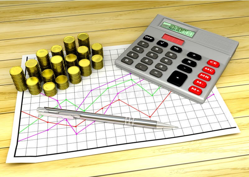 Calculator and Coins on Financial Chart Pape Stock Illustration ...