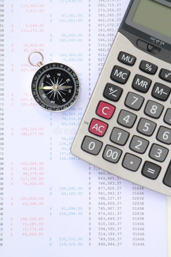 Calculator and Compass on Bank Statement Stock Image - Image of south ...