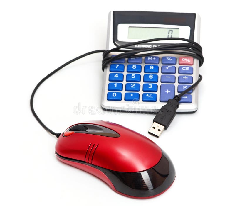 Calculator and Computer Mouse Stock Photo - Image of office, cyan: 26319772