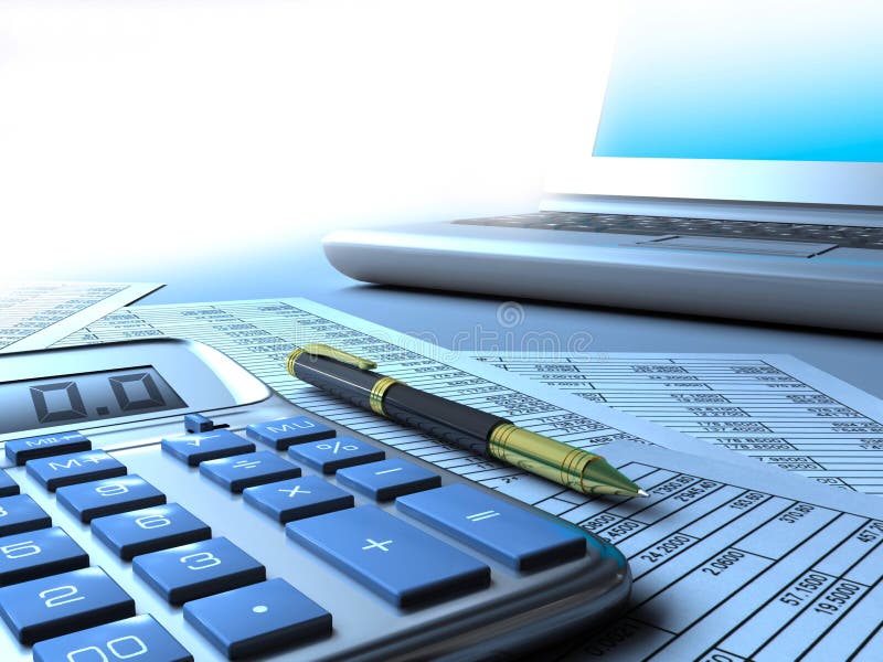 Calculator Computer and Report Stock Illustration - Illustration of ...