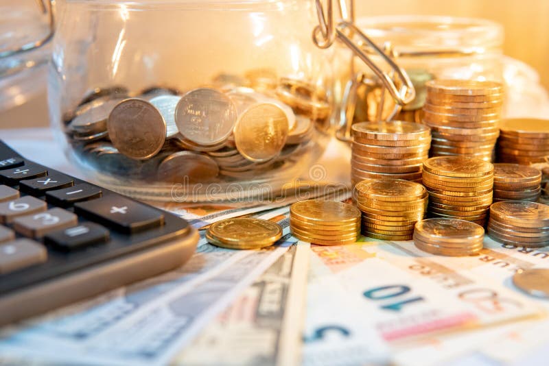 Calculator with International Currency on the Table Stock Image - Image ...