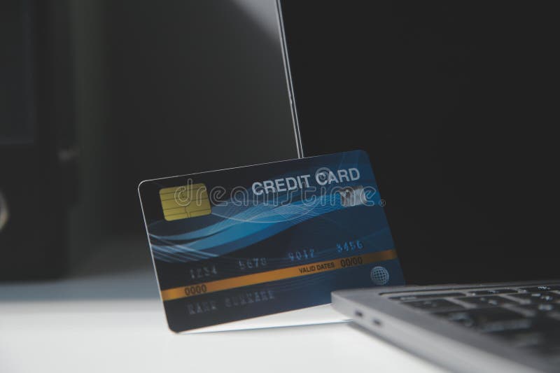 Calculator on a Dark Background, Plastic Cards and Banknotes Stock ...