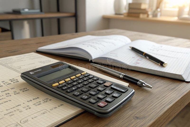 A Calculator on a Desktop Next To a Pen and an Open Math Textbook ...