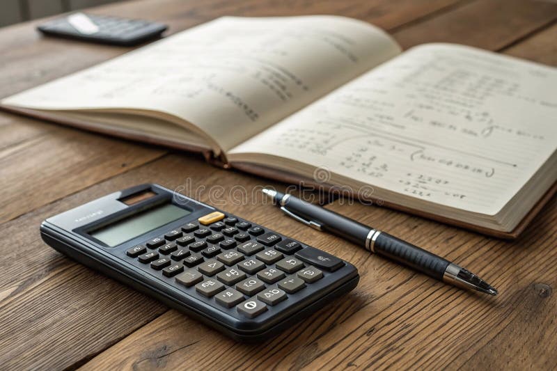 A Calculator on a Desktop Next To a Pen and an Open Math Textbook ...