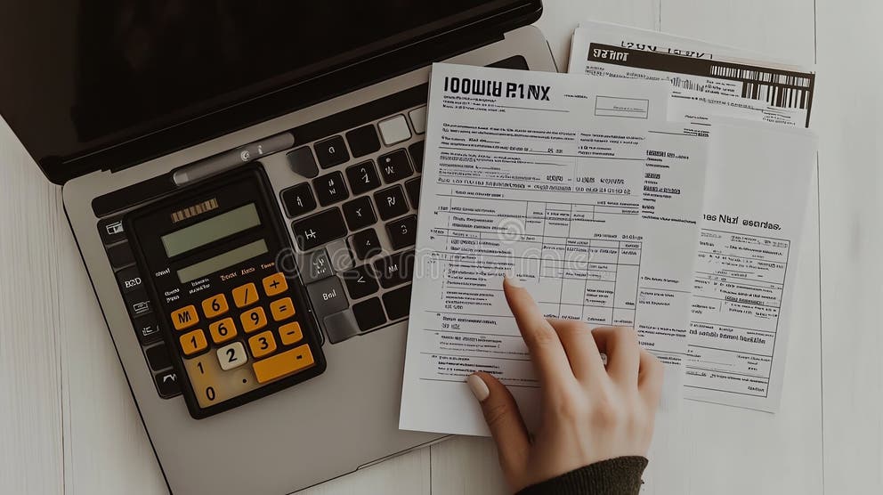 Calculator and Documents on a Desk, Focus on Financial Paperwork Stock ...