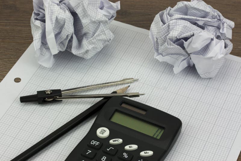 Calculator and Drawing Equipment and Graph Paper Stock Photo - Image of ...