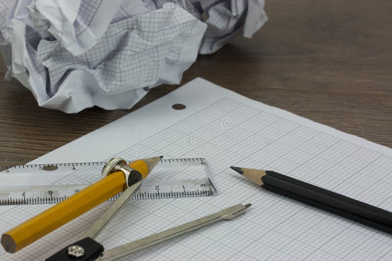 Calculator and Drawing Equipment and Graph Paper Stock Photo - Image of ...