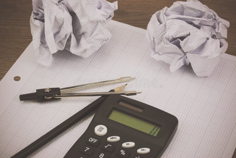 Calculator and Drawing Equipment and Graph Paper Stock Photo - Image of ...