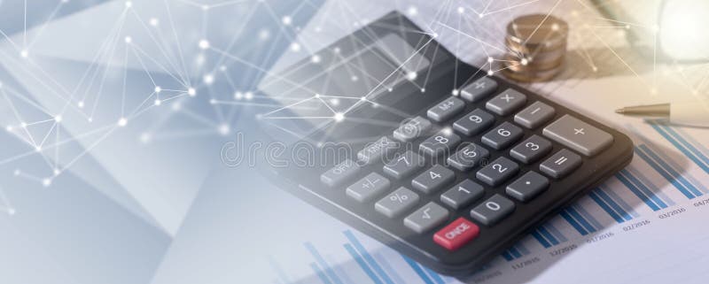 Calculator on Financial Documents, Accounting Concept; Panoramic Banner ...
