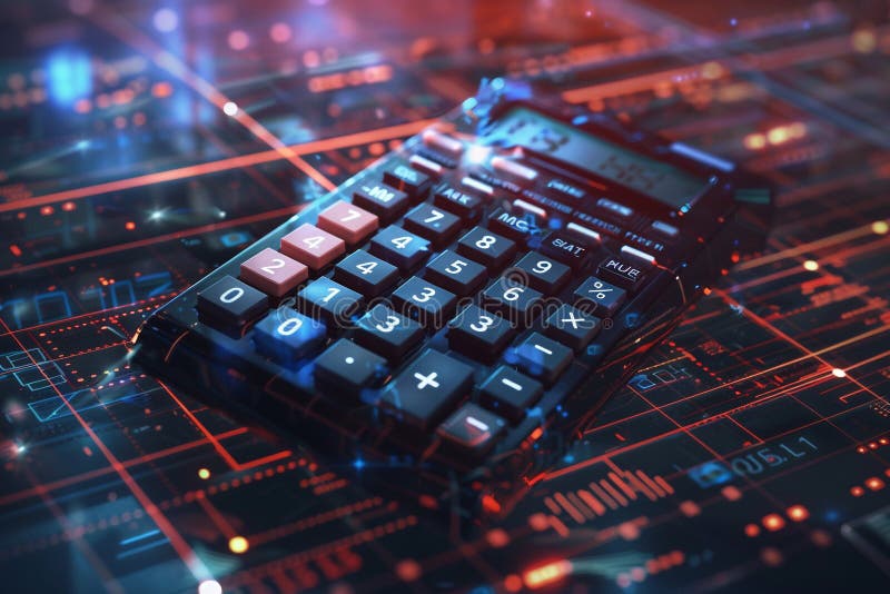 Calculator on Futuristic Digital Display Screen Showing Financial Data ...