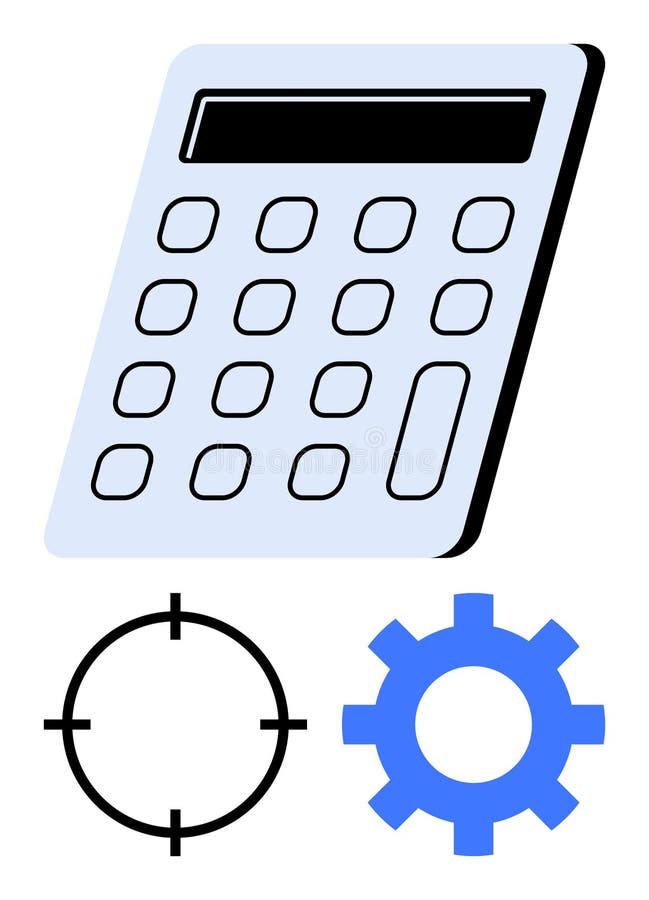 Calculator with Gear and Target Icons Representing Calculation, Process ...