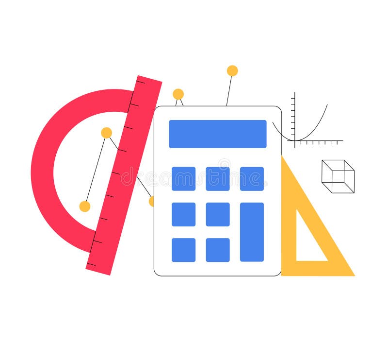 Calculator and Geometric Tools in Flat Vector Illustration Symbolizing ...