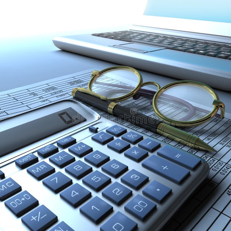 Calculator Computer and Report Stock Illustration - Illustration of ...