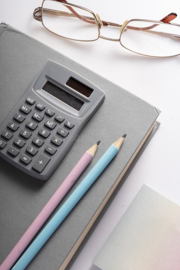 Calculator, Glasses, Pen and Notebook on the Table, Financial Organizer ...