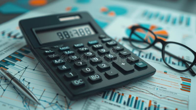 A Calculator, Glasses, and a Pen Rest on a Financial Chart..AI ...