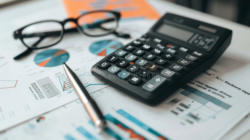 A Calculator, Glasses, and a Pen Rest on a Financial Chart..AI ...