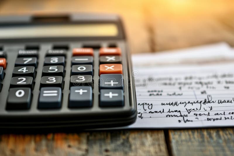 Calculator and Handwritten Notes on a Wooden Table during Afternoon ...