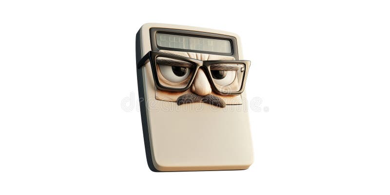 Calculator with Human Face and Glasses. Creative Concept of Technology ...