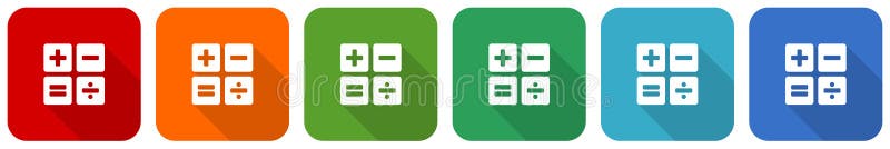 Calculator Icon Set, Flat Design Vector Illustration in 6 Colors ...