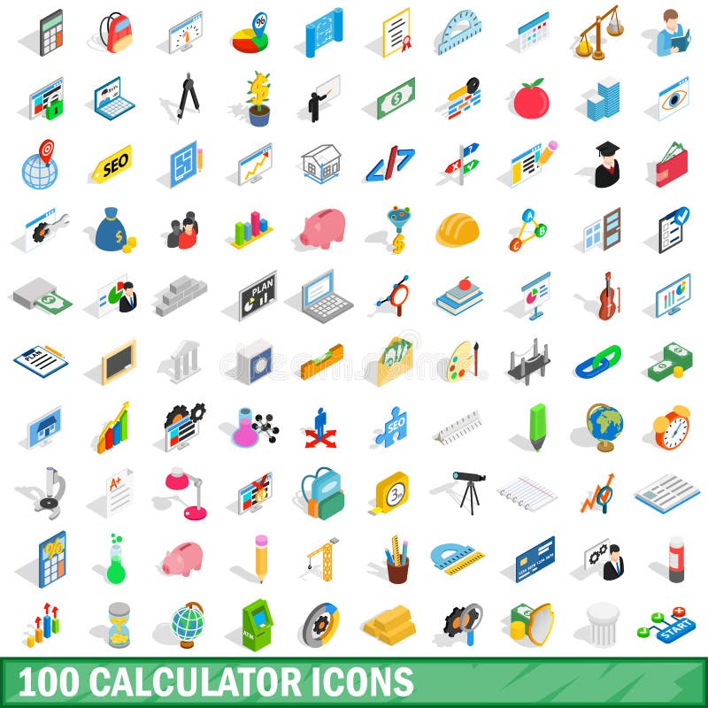 100 Calculator Icons Set, Isometric 3d Style Stock Vector ...