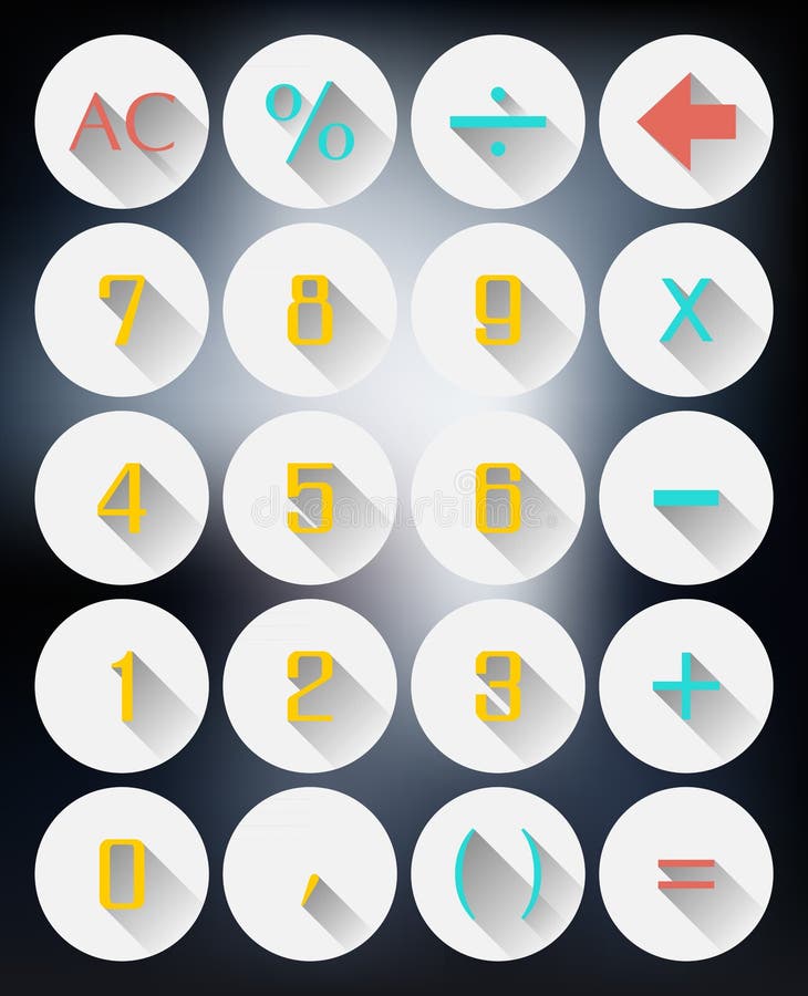 Calculator Interface Icons Flat Design with Long Shadows Effect Stock ...
