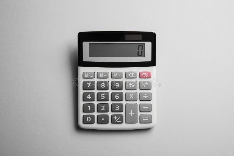 Calculator on Light Gray Background, Top View. Office Equipment Stock ...