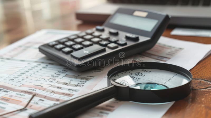 The Calculator and Magnifying Glass. AI Generated Stock Image - Image ...