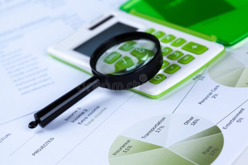Calculator and Magnifying Glass Stock Image - Image of closeup ...