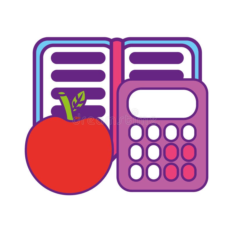 Calculator Math with Apple and Notebook Stock Vector - Illustration of ...